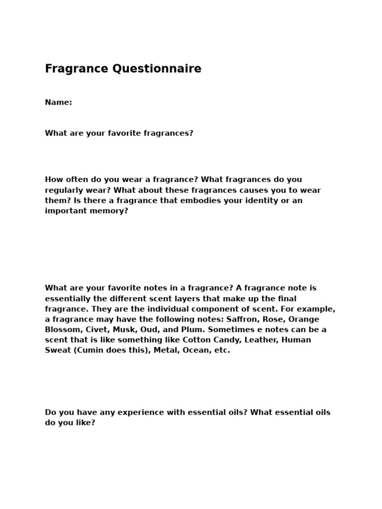 Fragrance Preference and Experience Survey | PDF
