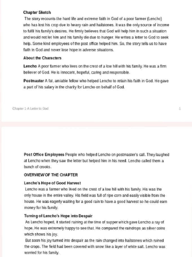 Lesson-1(A letter to god)Notes | PDF