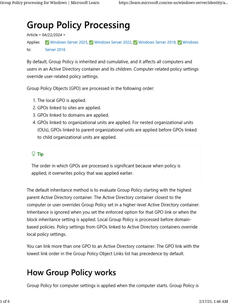 Group Policy Processing For Windows - Microsoft Learn | PDF | Group ...