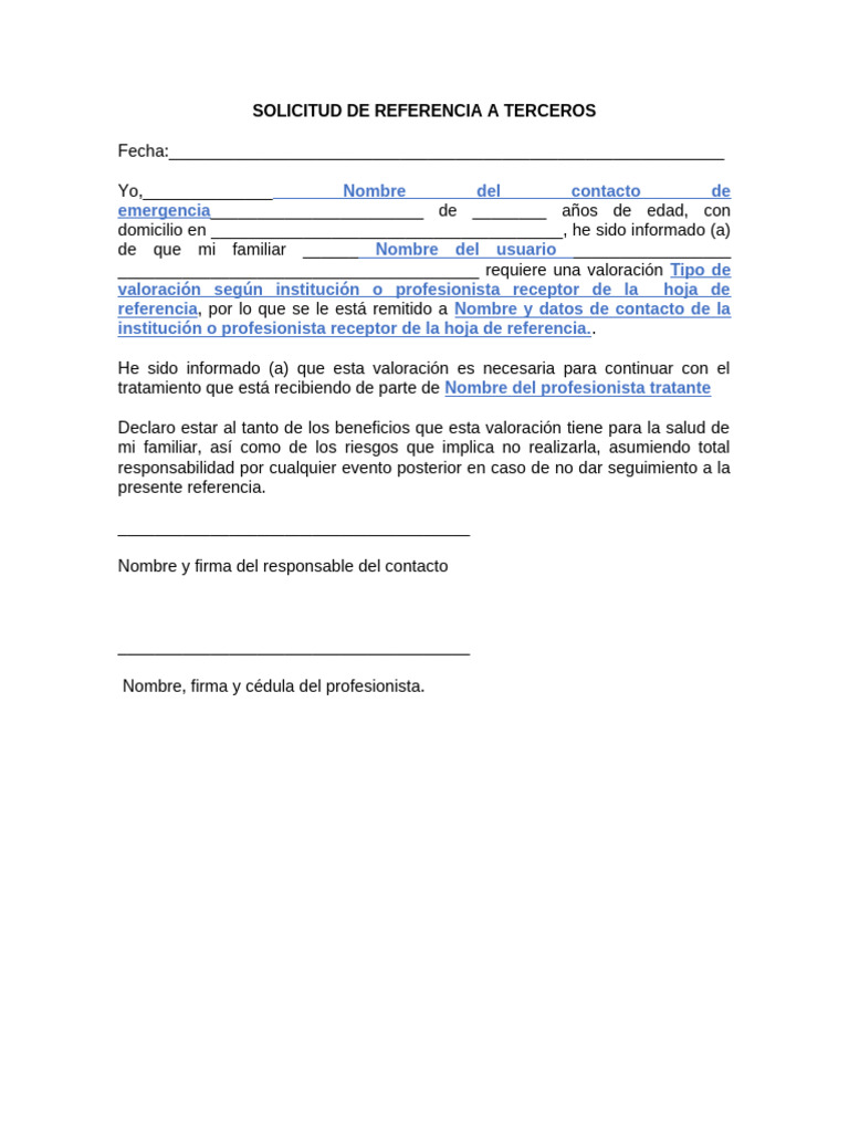 Solicitud de Referencia A Terceros | PDF