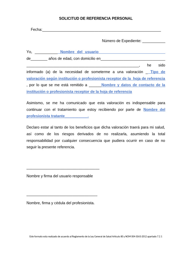 Solicitud de Referencia Personal | PDF