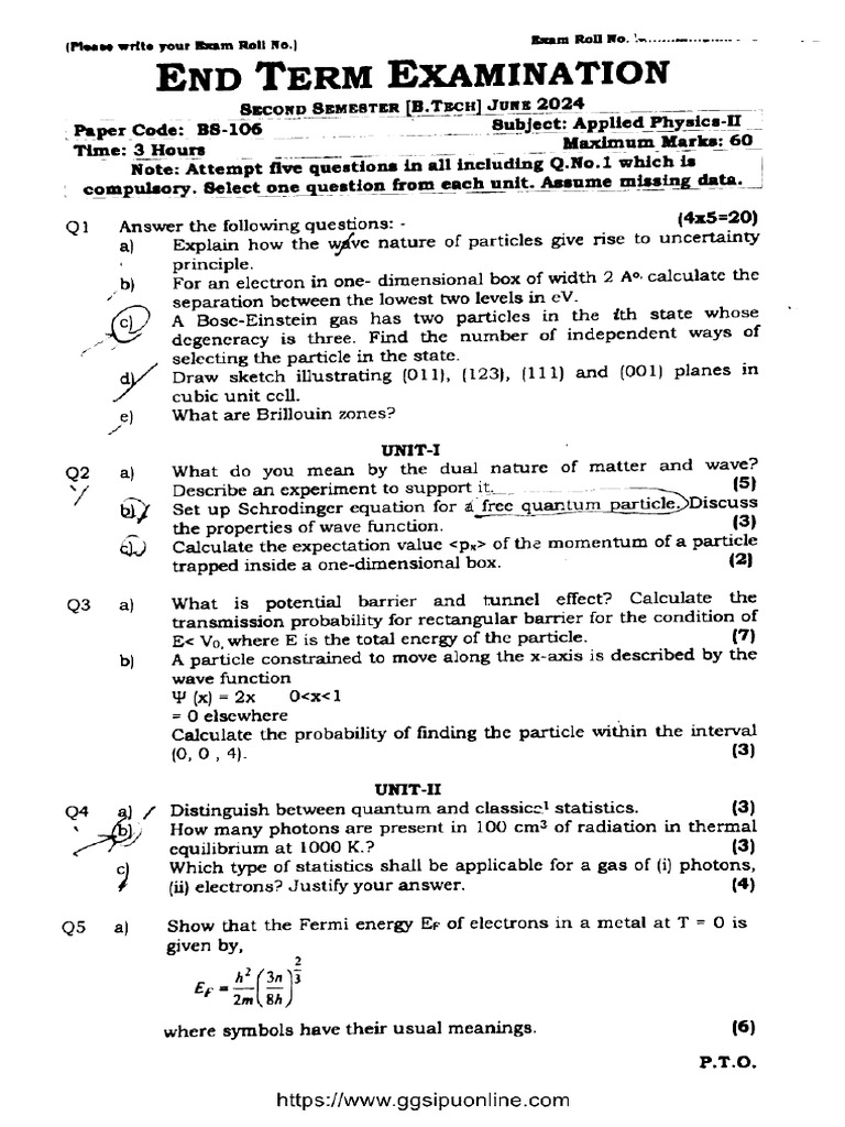 Btech 2 Sem Applied Physics 2 Bs 106 Jun 2024 | PDF