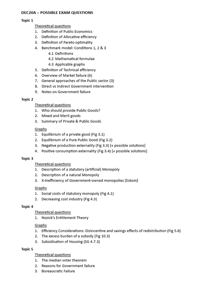 Public Economics Exam Questions Guide | PDF | Taxes | Tax Incidence