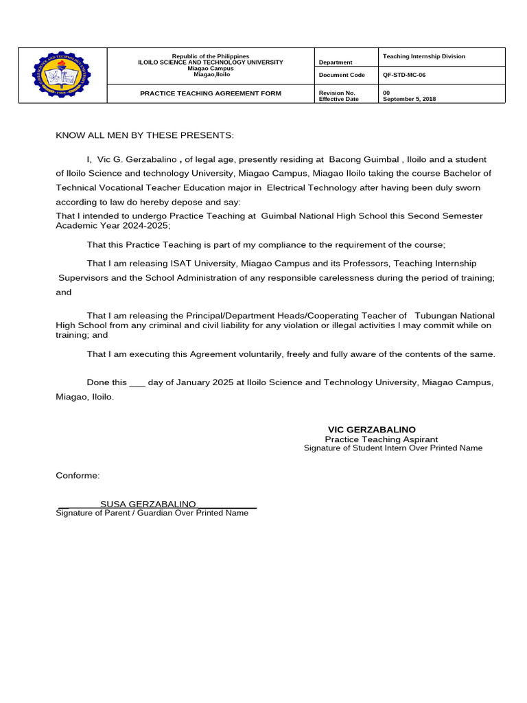 VIC Agreement Form | PDF