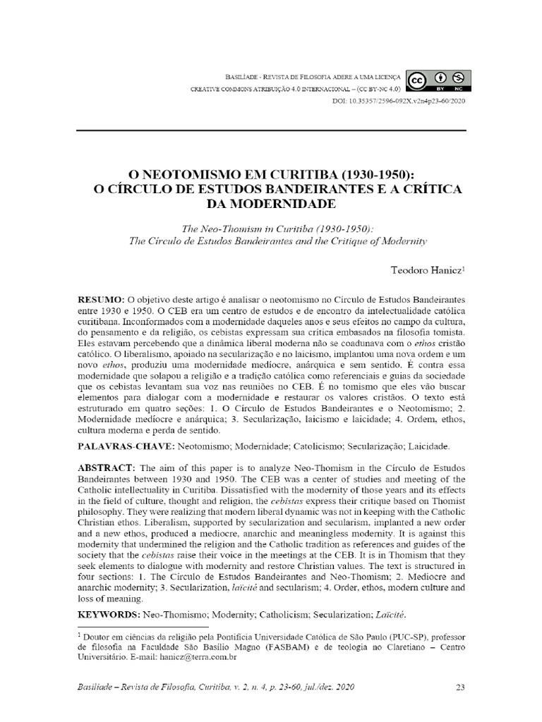 Vista do O NEOTOMISMO EM CURITIBA (1930-1950) | PDF