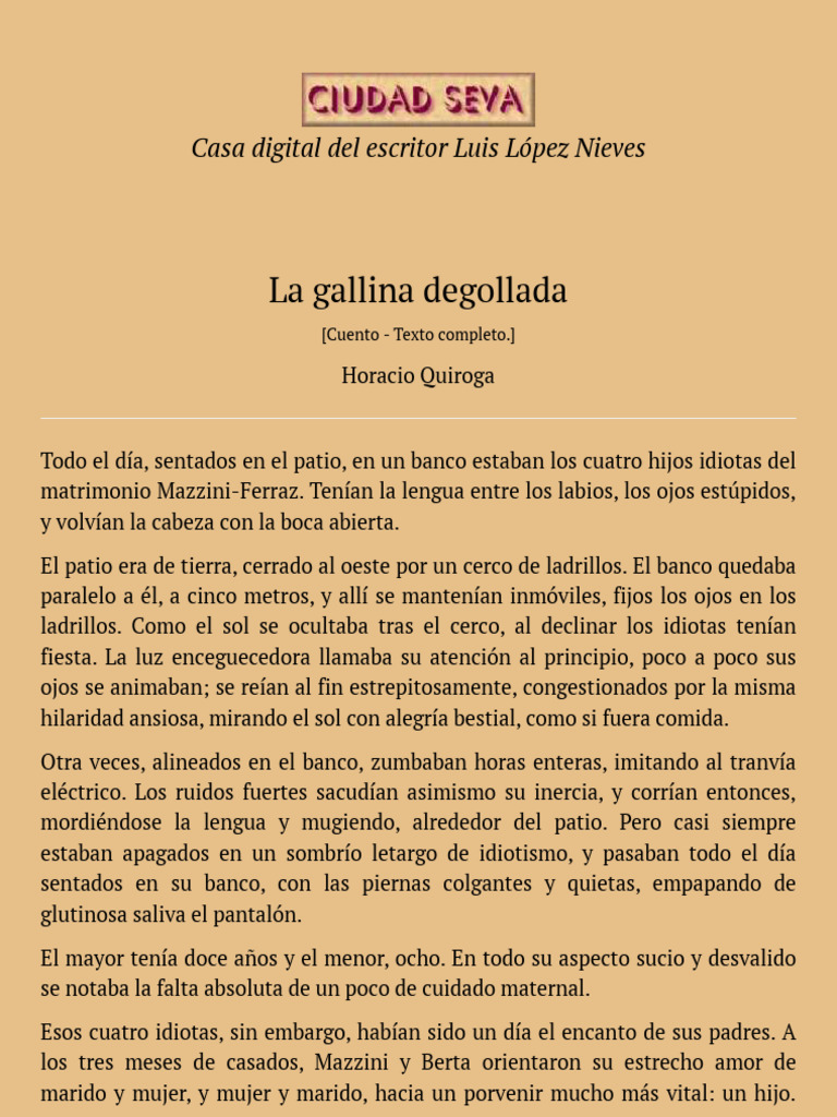 La Gallina Degollada Horacio Quiroga Ciu | PDF | Amor