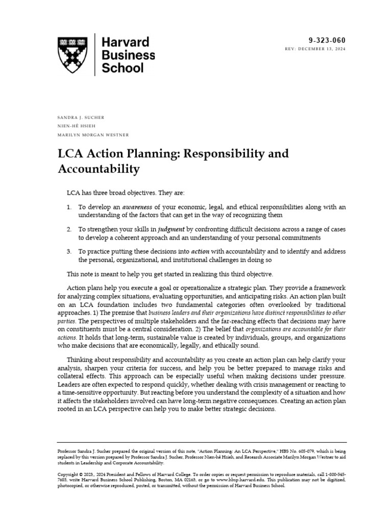 LCA Action Planning - Responsibility and Accountability | PDF | Life ...