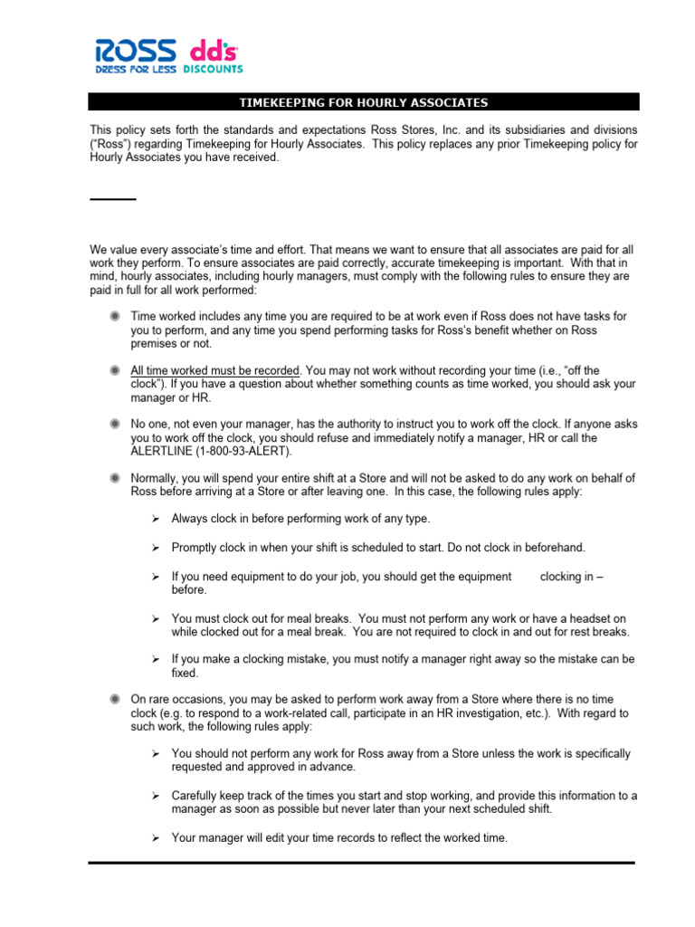 Timekeeping Policy for Hourly Associates | PDF | Clock | Time