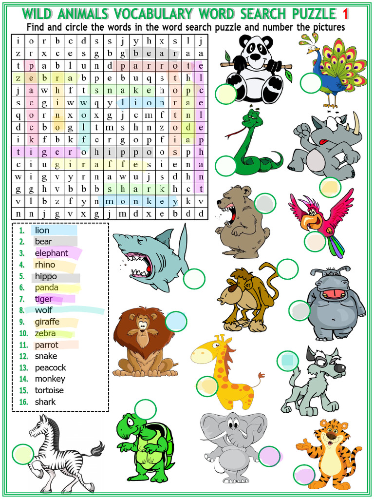 Wild Animals Vocabulary Esl Word Search Puzzle Cobaq 3 | PDF