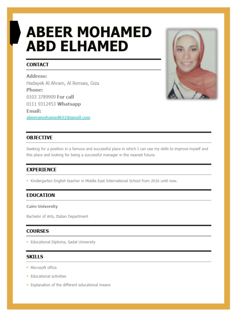 Abeer Mohamed's CV and Career Goals | PDF