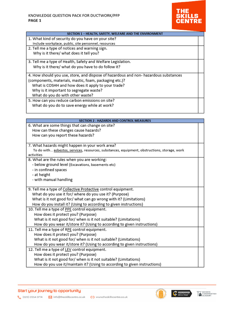 03. Knowledge Question Pack Ductwork PFP | PDF | Duct (Flow) | Waste