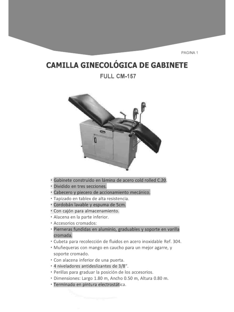 Camilla Ginecologica MAFET FULL CM-157 | PDF