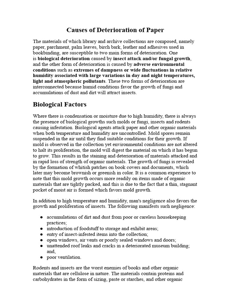 Causes of Deterioration of Paper | PDF | Mold | Paper