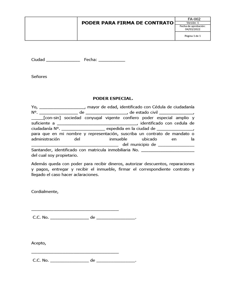Fa - 002 Poder para Firmar Mandato | PDF