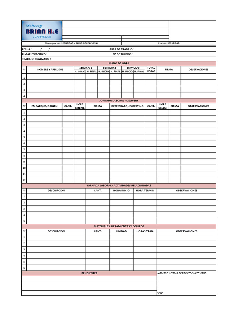 10 Formato - REPORTE DIARIO | PDF | Las condiciones de trabajo | Lugar de trabajo