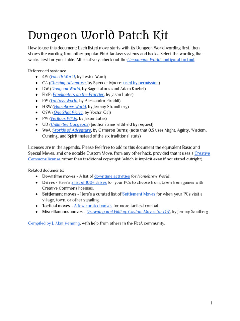 Dungeon World Patch Kit | PDF