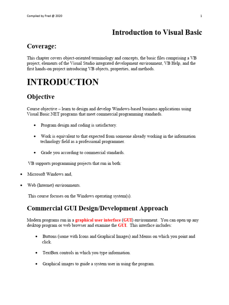 Chapter One Introduction To Visual Basic Word (AP) | PDF | Graphical User Interfaces | Window ...