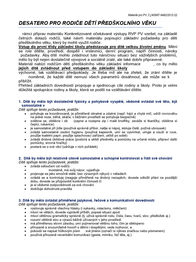 Desatero Predskolaka MSMT | PDF