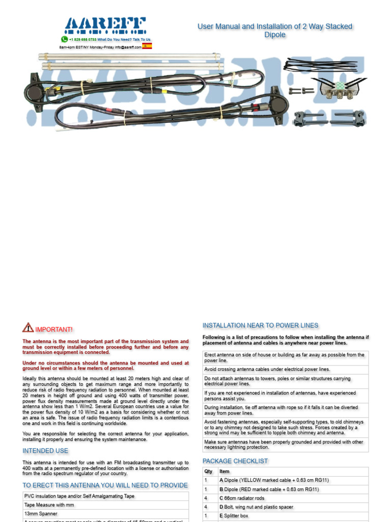 User Manual and Installation of 2 Way Stacked Dipole | PDF | Antenna ...