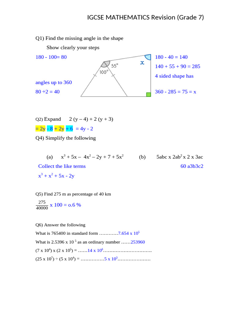 Grade 7 Revision | PDF