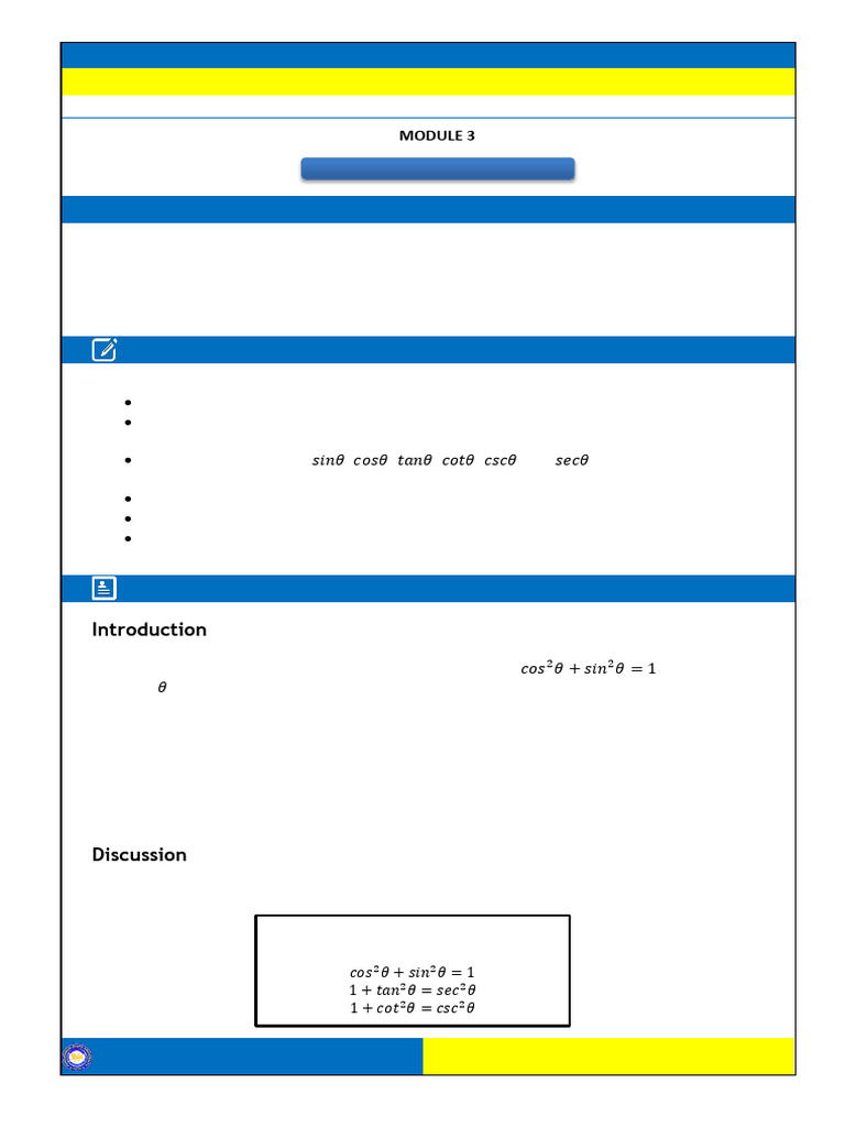 MODULE-Trigonometric-Identities | PDF | Trigonometric Functions ... MODULE-Trigonometric-Identities | PDF | Trigonometric Functions ...