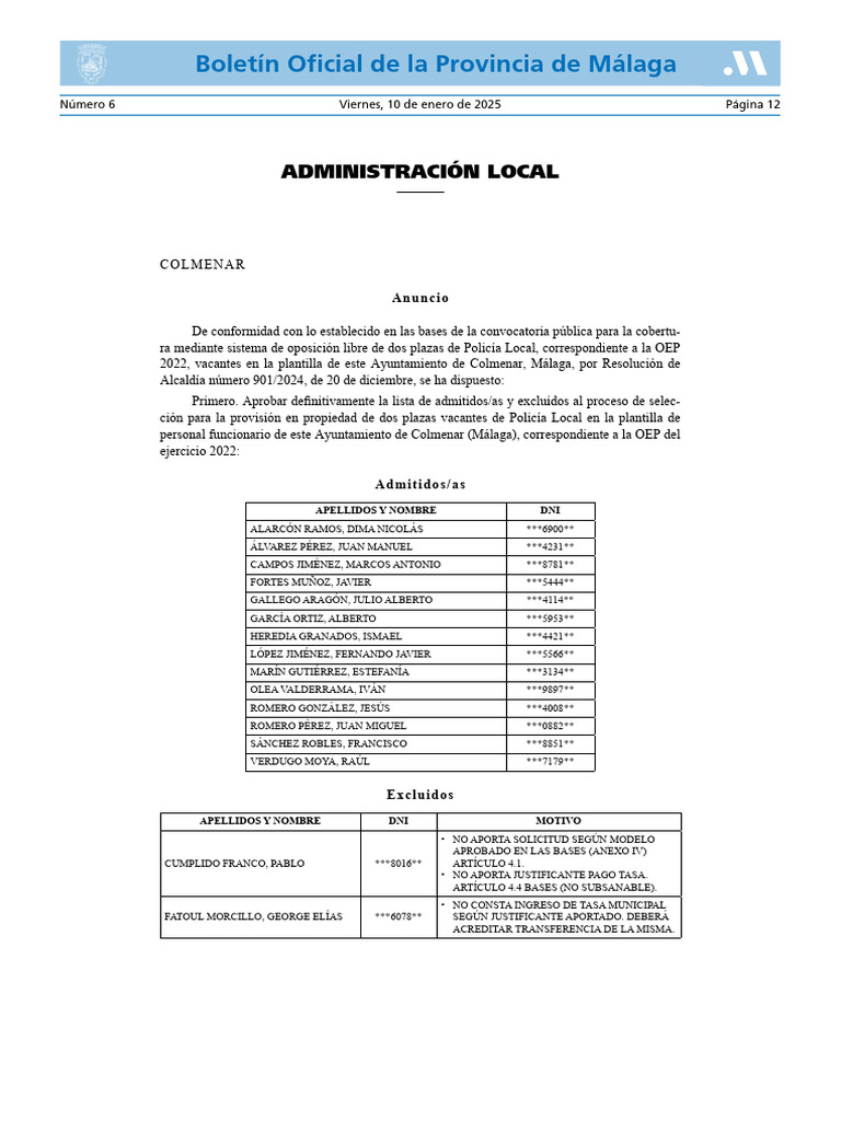 Publicación - Anuncio - Publicación BOP 10 - 01 - 2025 - Aprobación Definitiva Admitidos - As ...