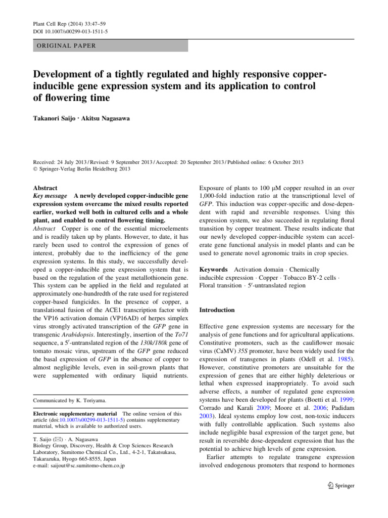 Copper-Inducible Gene System for Plants | PDF | Western Blot | Vector ...