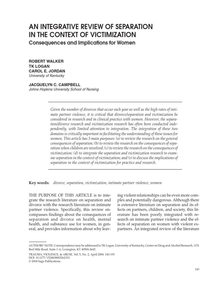 Walker Et Al 2004 An Integrative Review of Separation in The Context of Victimization ...