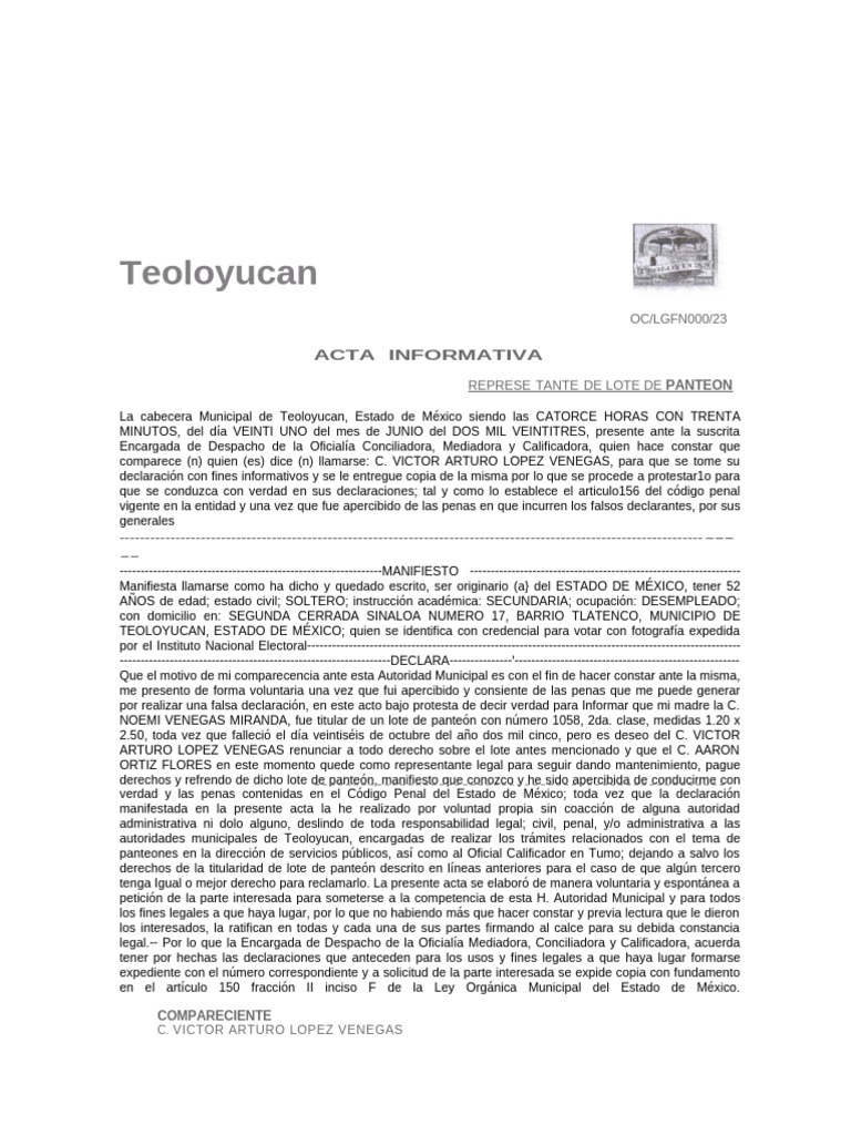 Teoloyucan: Acta Informativa Panteon | PDF | Gobierno