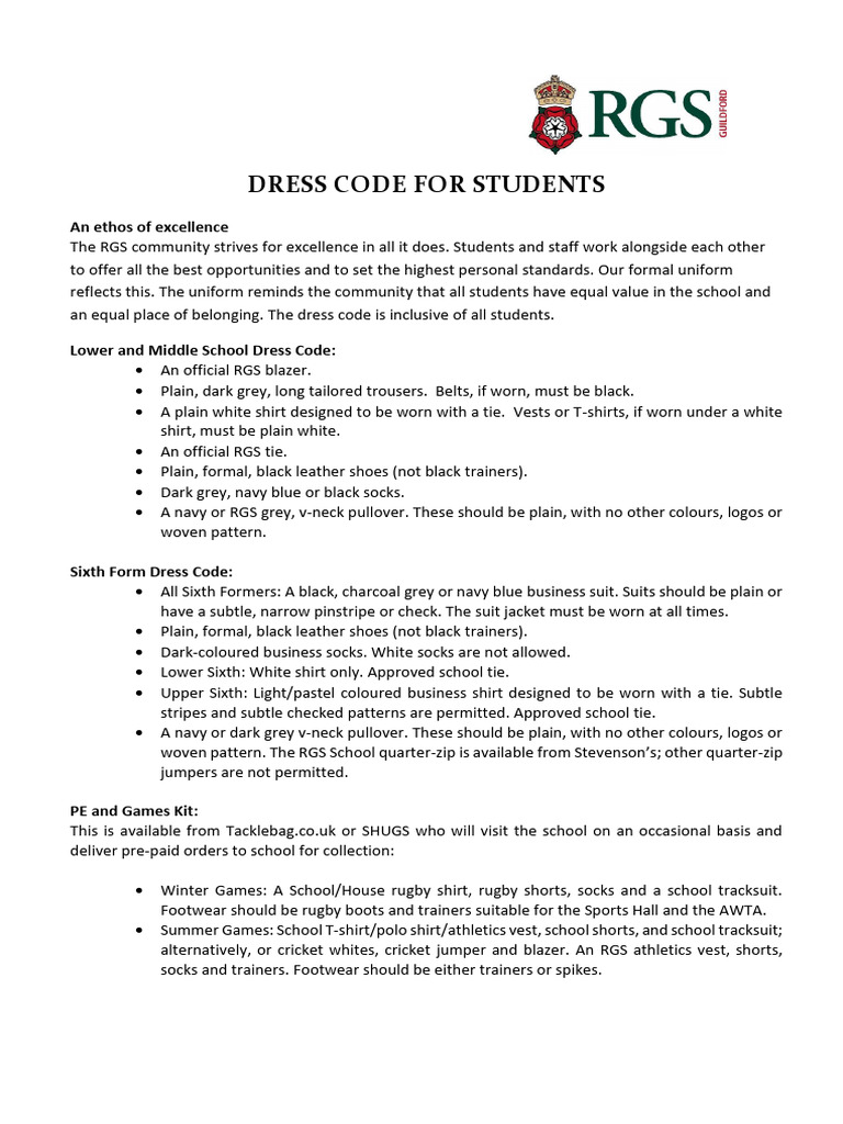 Dress Code For Students 2024-2025 | PDF | Sweater | Necktie