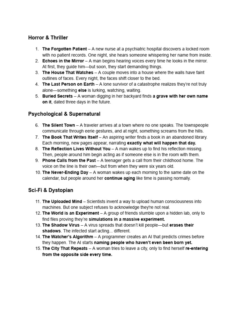 scary story ideas! | PDF