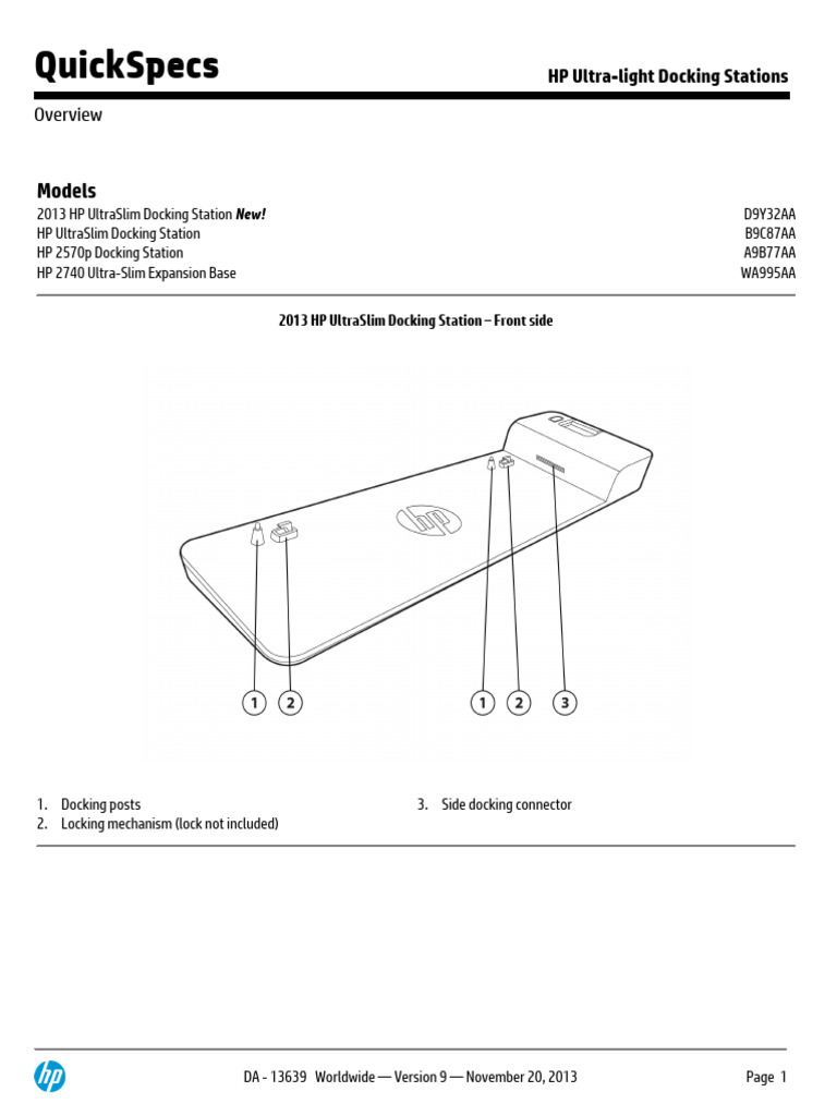 HP Docking Stations D9Y32AA QuickSpecs | PDF | Usb | Laptop