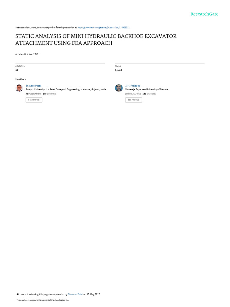 Static Analysis of Mini Hydraulic Backhoe Excavator Attachment Using ...