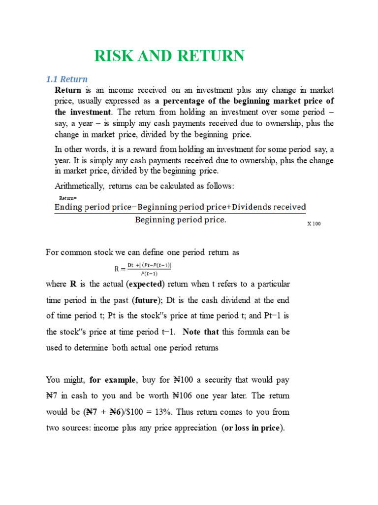Risk and Return Lecture Notes | PDF | Risk | Investing
