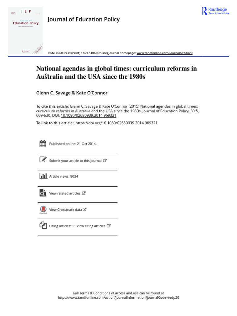 National Agendas in Global Times Curriculum Reforms in Australia and ...