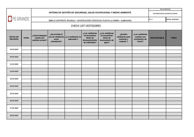 Checklist de Comedor, Casino y Bidones | PDF