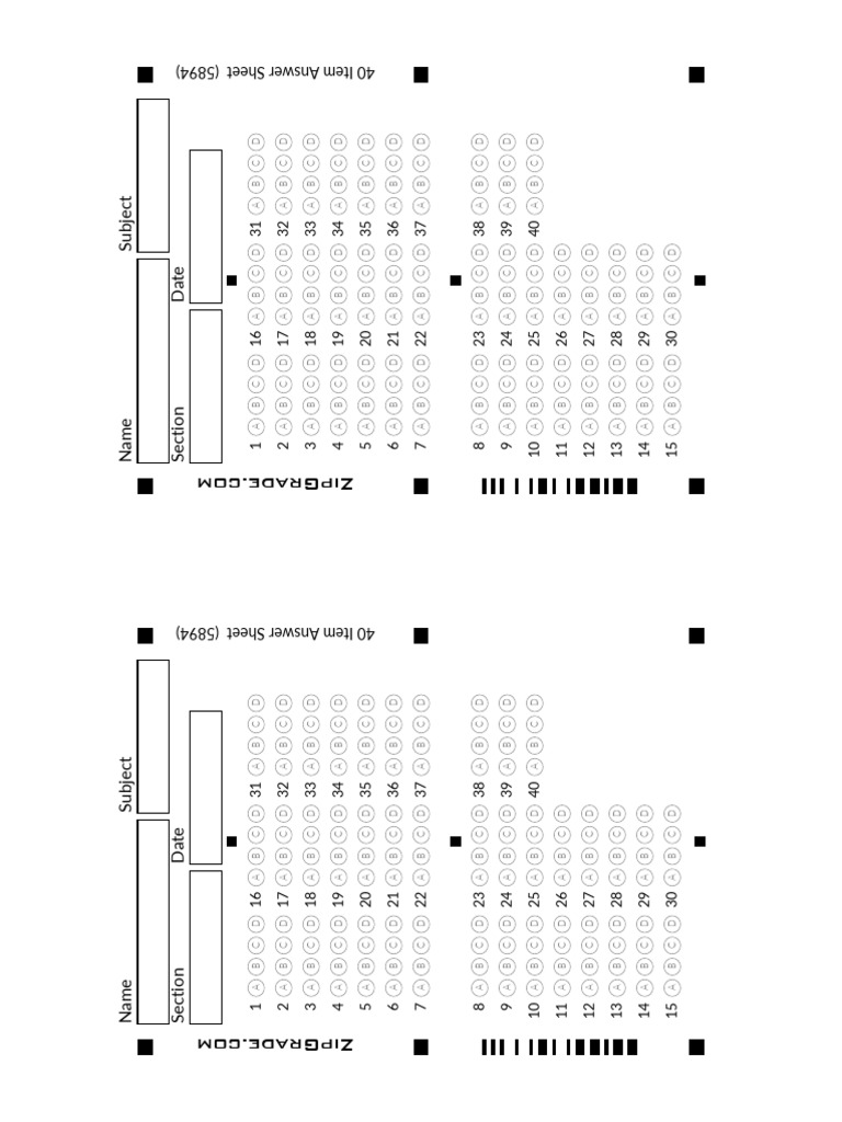 40 Item ZipGrade Answer Sheet | PDF