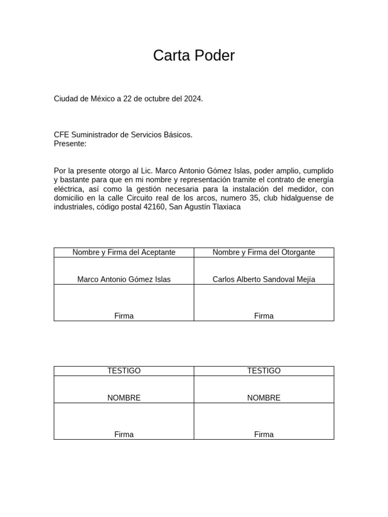 Carta Poder CFE | PDF