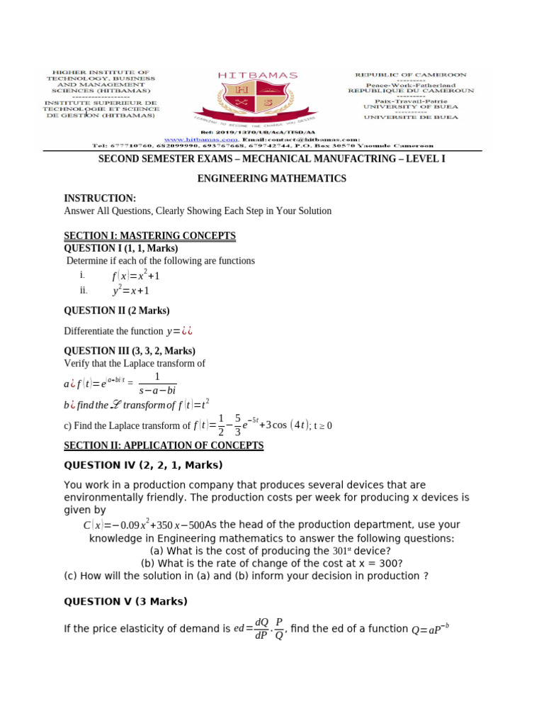 Second Semester Exams HND I Mech Engineering | PDF | Deformation (Engineering) | Young's Modulus