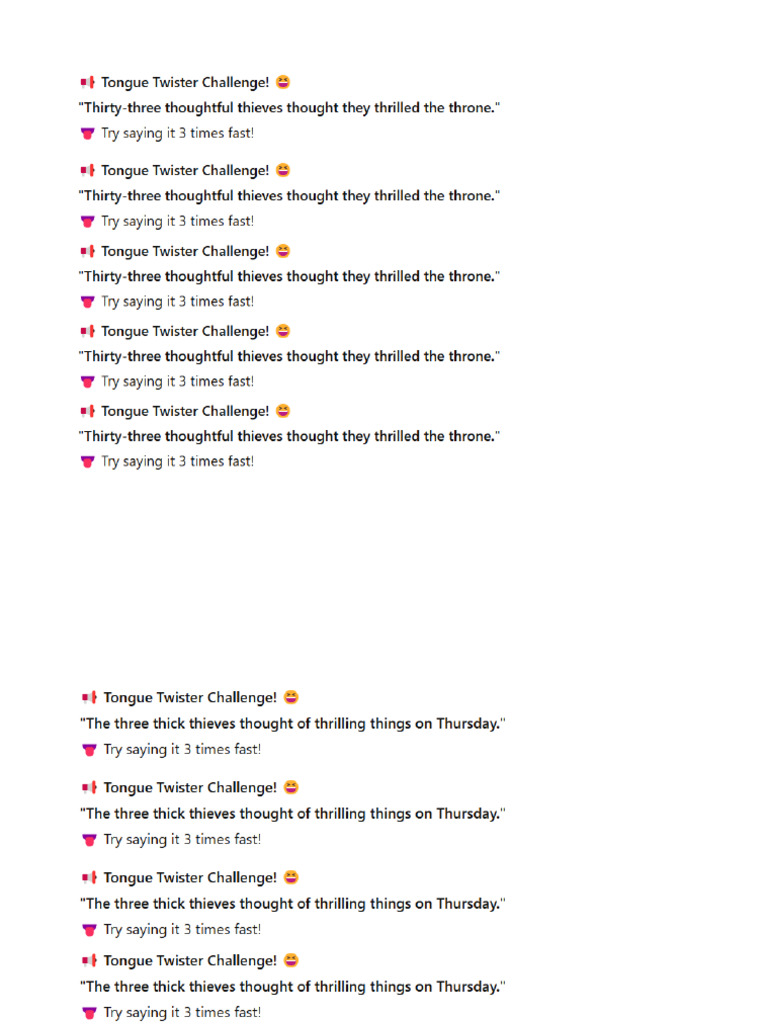 TONGUE TWISTERS WITH 'TH' | PDF