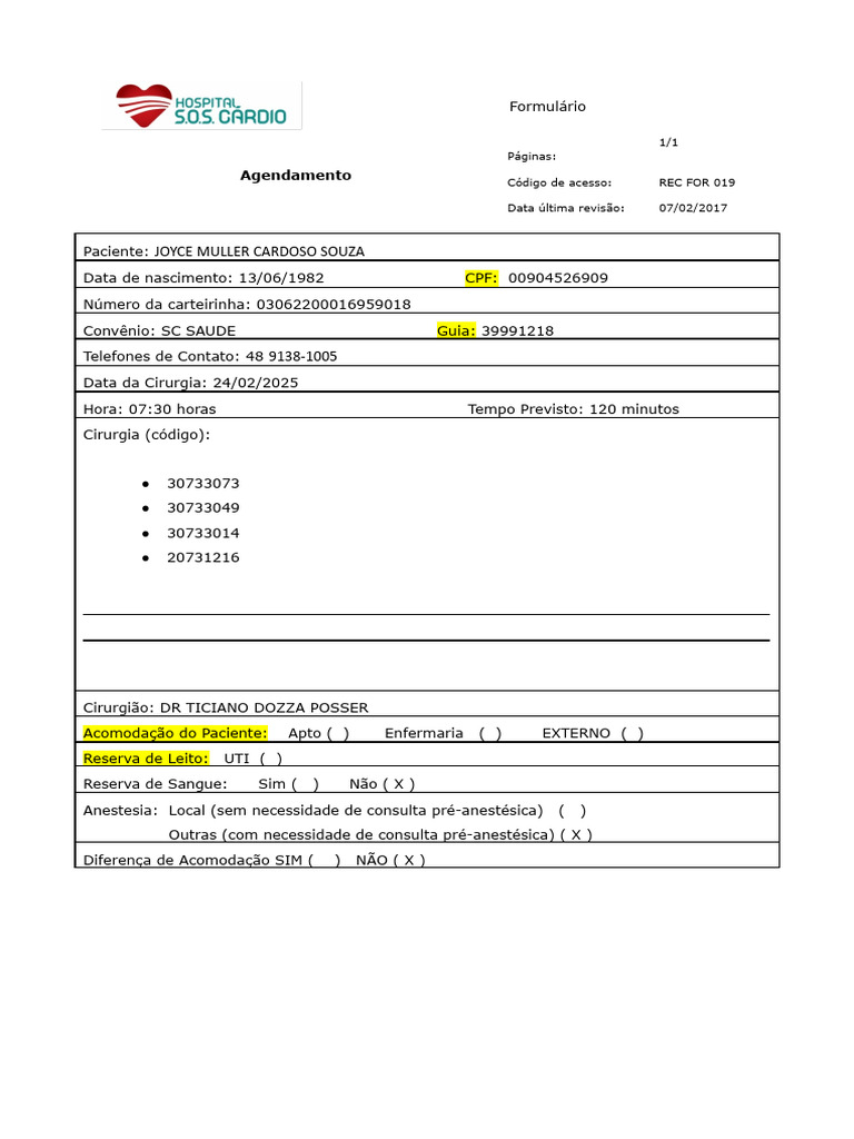 Joyce Muller Cardoso Souza - Form | PDF