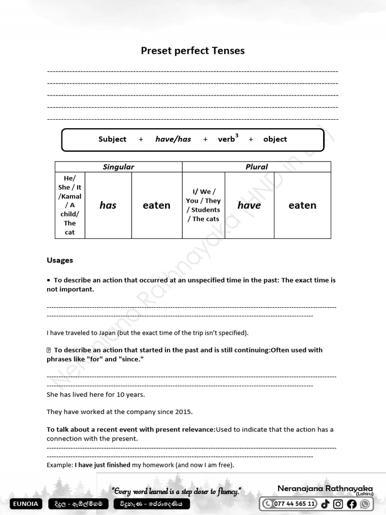 present perfct tense full note (Autosaved) | PDF | Perfect (Grammar) | Verb