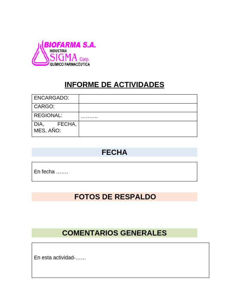 Formulario Modelo de Informe de Actividades | PDF