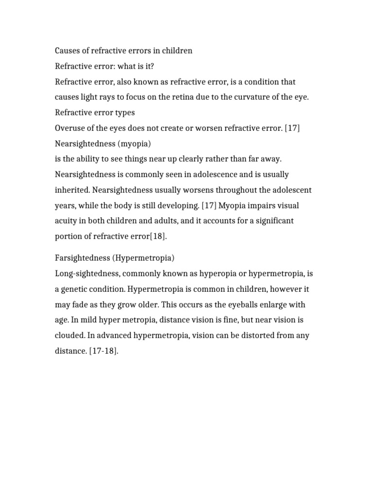 Causes of Refractive Errors in Kids | PDF