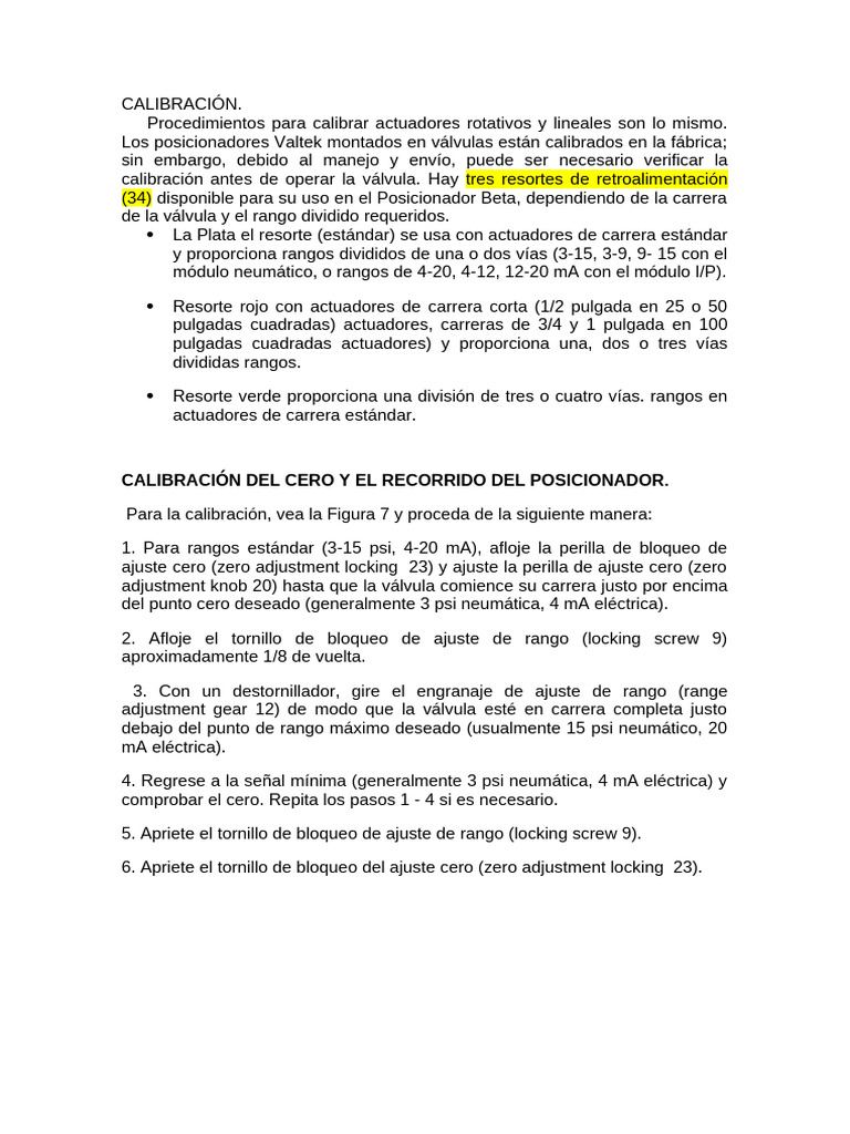 Calibración Valtek | PDF