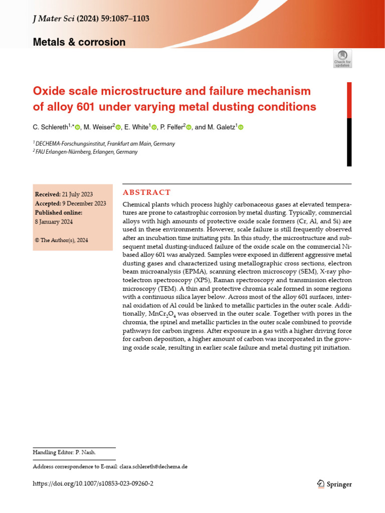 Oxide Scale Failure in Alloy 601 | PDF | Metals | Corrosion