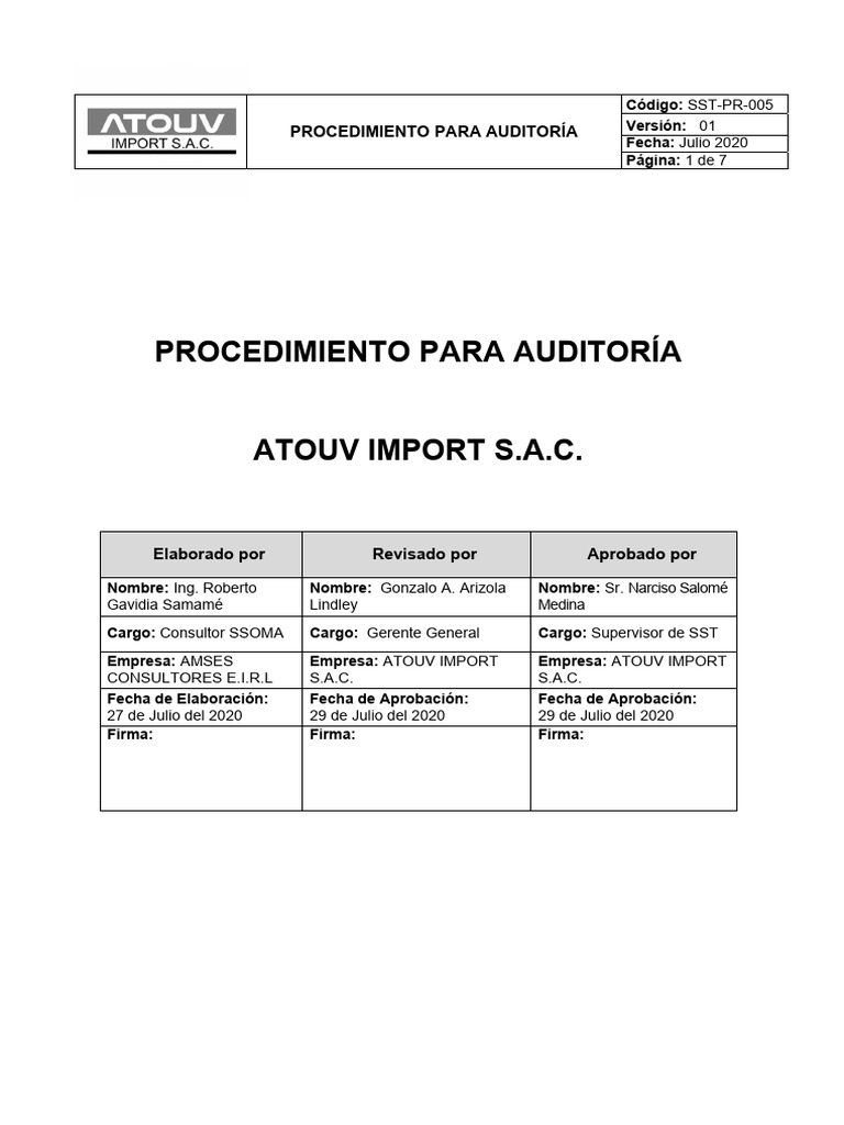 Procedimiento para AUDITORIA SGSST | PDF | Auditoría | Business