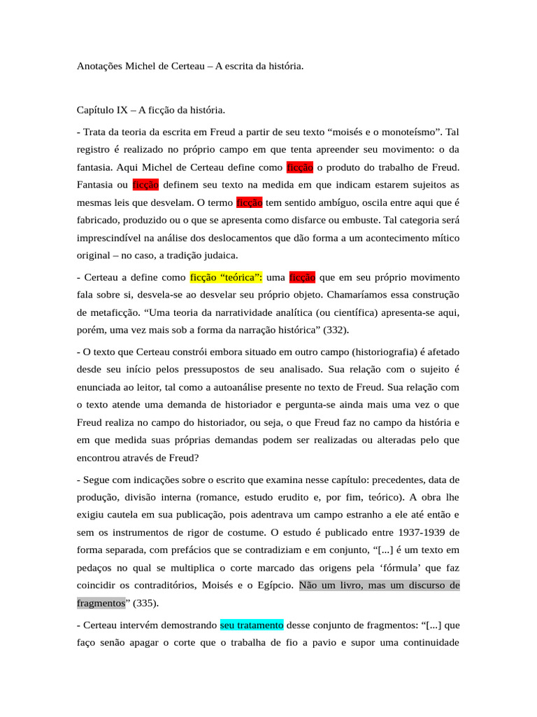 Anotações Michel de Certeau A Escrita Da História | PDF | Sigmund Freud ...