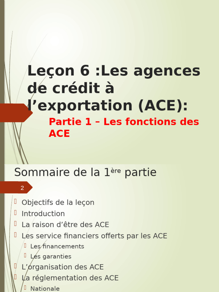 Fonctions des agences de crédit à l'exportation | PDF | Crédit ...