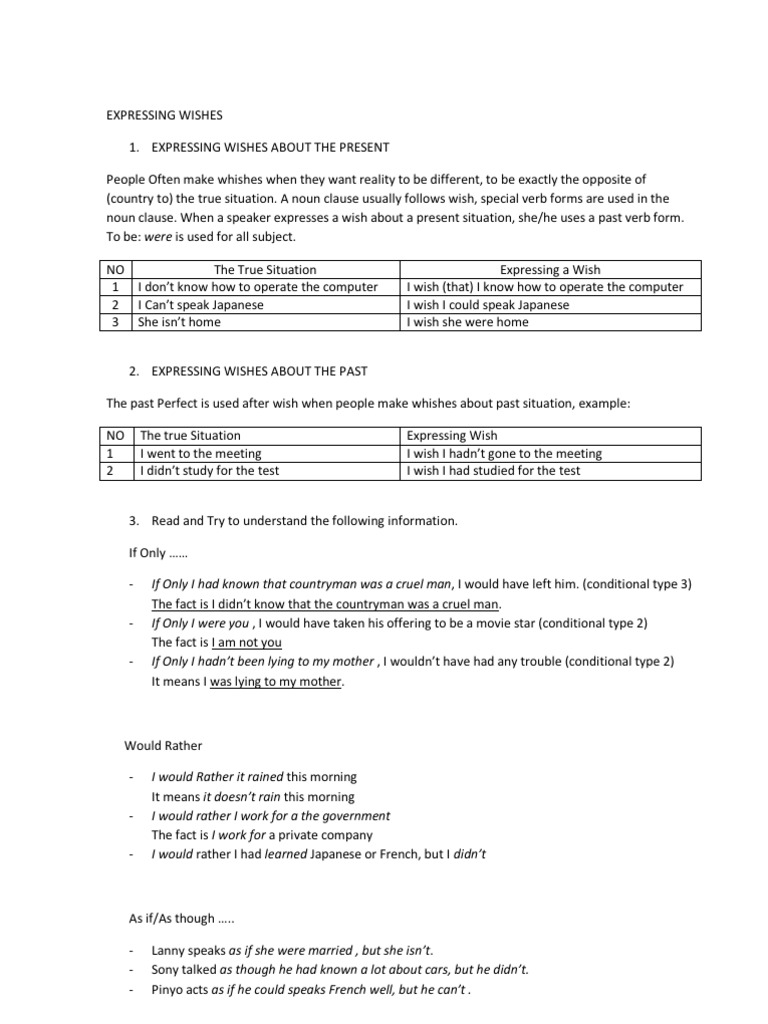 Expression of Wishes Overview | PDF | Language Arts & Discipline ...